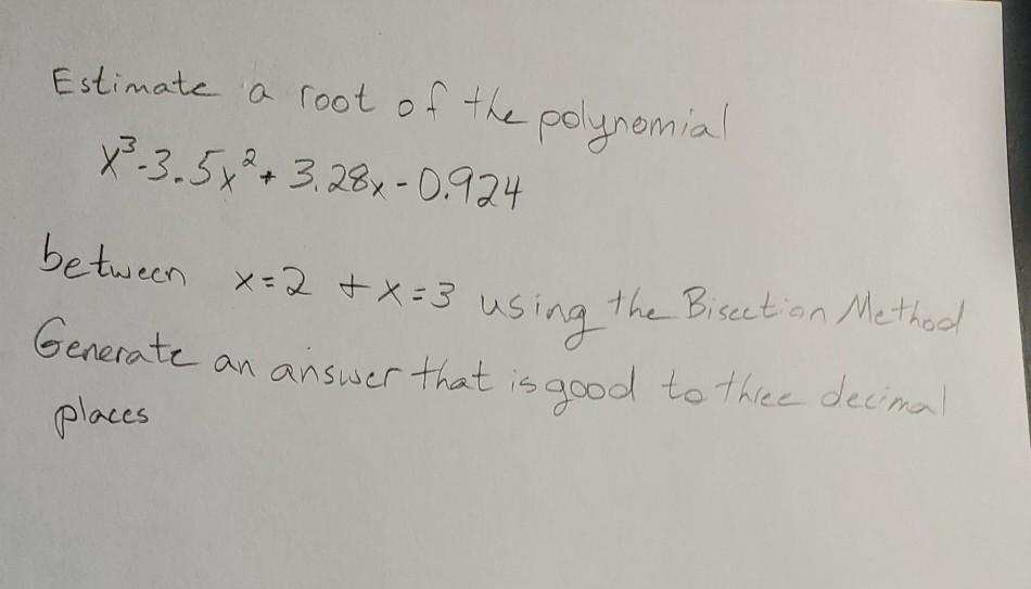 Solved Estimate a root of the polynomial x33.5x² + 3.28x | Chegg.com