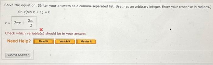 Solved Solve the equation. (Enter your answers as a | Chegg.com