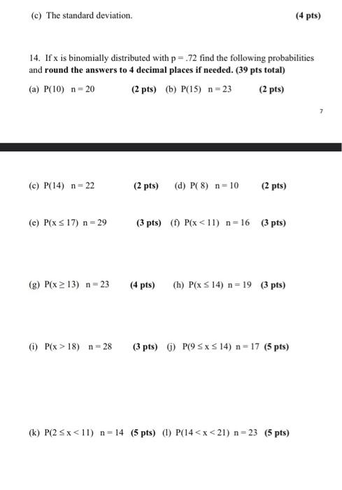 Solved PLEASE SHOW ALL WORK! |14. If x is binomially | Chegg.com