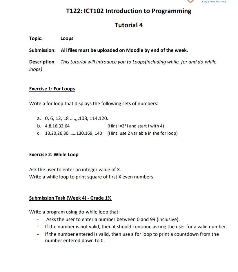 Solved King's Own Institute T122: ICT102 Introduction to | Chegg.com