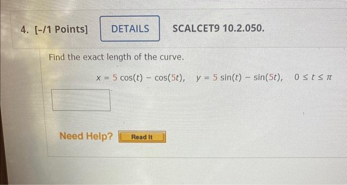Solved SCALCET9 10.2.050. Find the exact length of the | Chegg.com