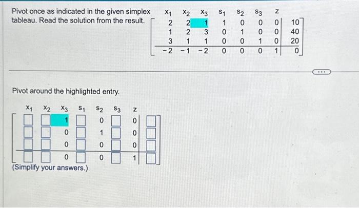 Solved Pivot once as indicated in the given simplex | Chegg.com