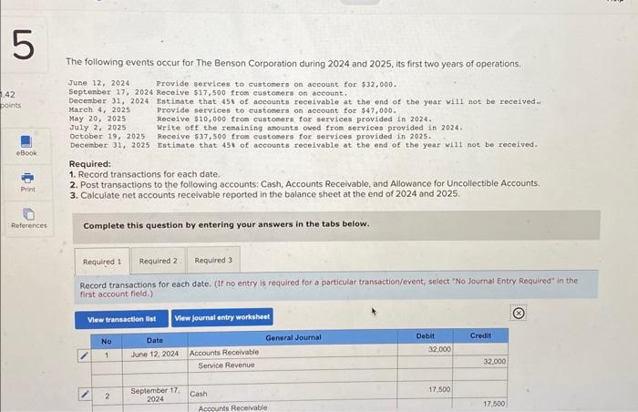 Solved The following events occur for The Benson Corporation | Chegg.com