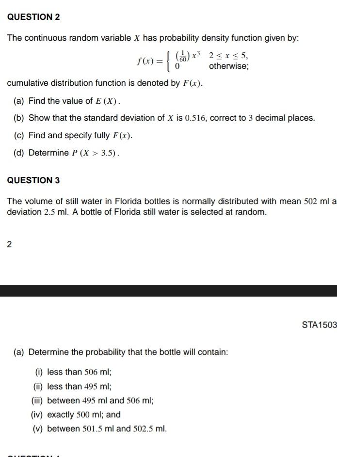 Solved The continuous random variable X has probability | Chegg.com