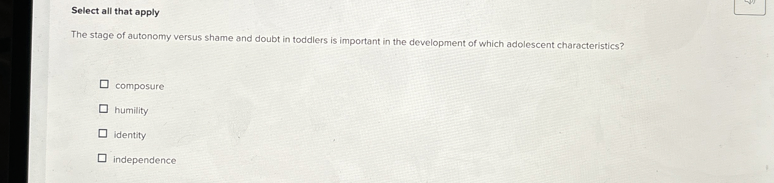 Solved Select all that applyThe stage of autonomy versus | Chegg.com