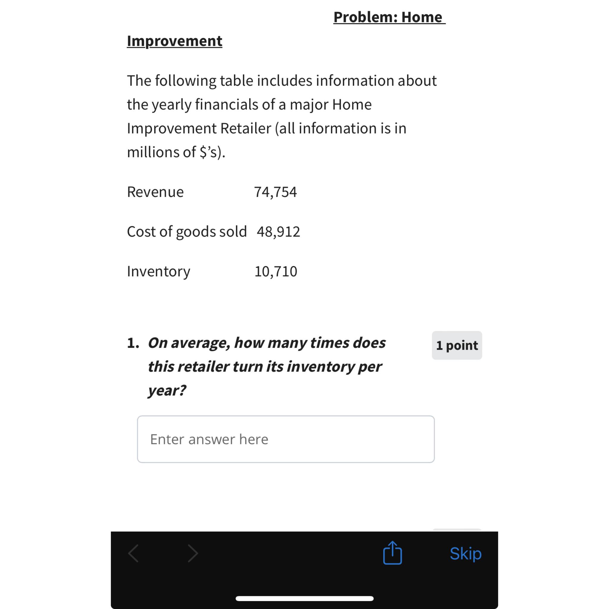 Solved Problem: HomeImprovementThe following table includes | Chegg.com