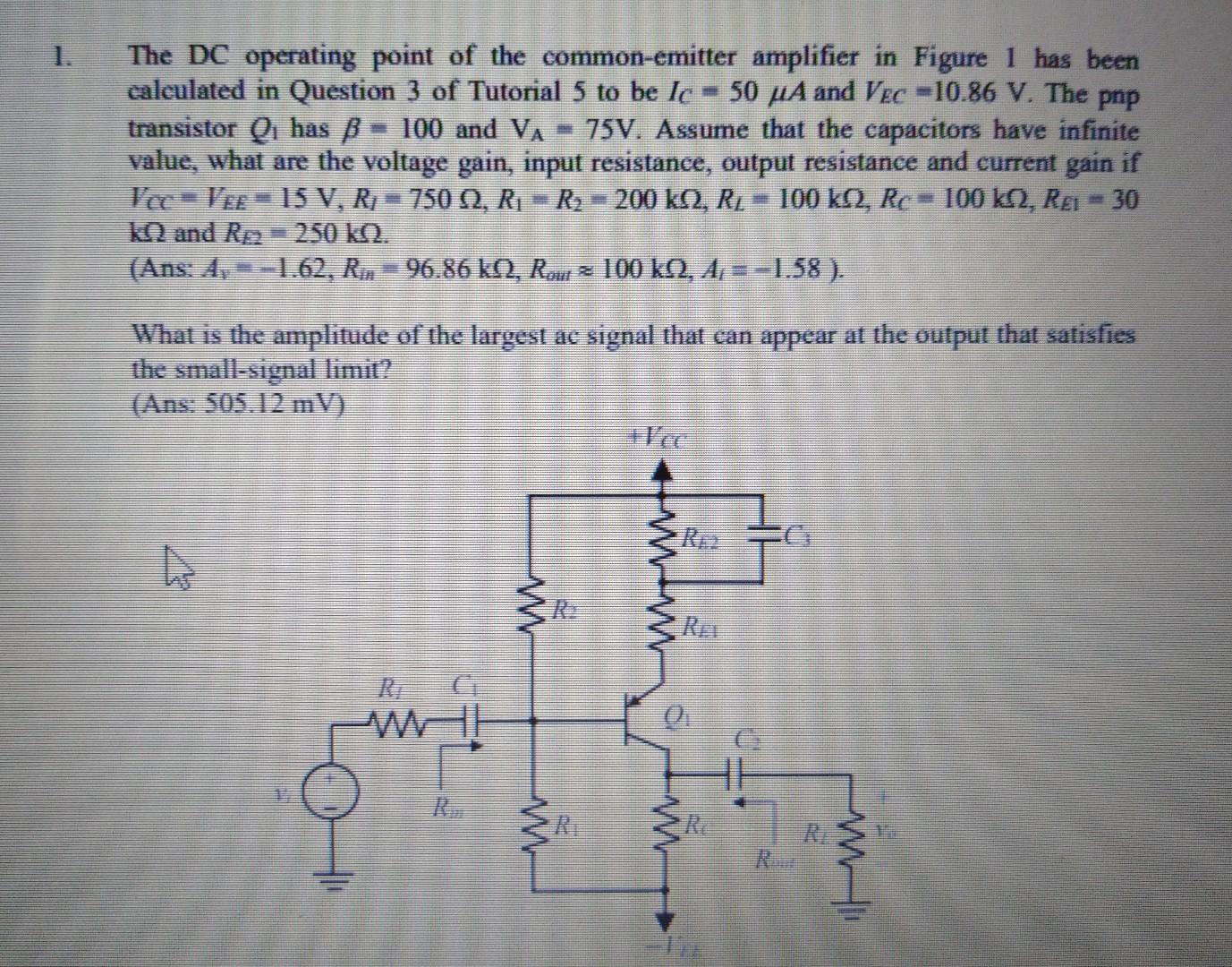 Solved The DC operating point of the common-emitter | Chegg.com