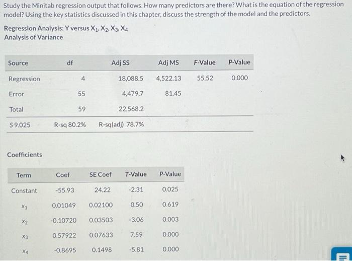 Solved Study the Minitab regression output that follows. How | Chegg.com