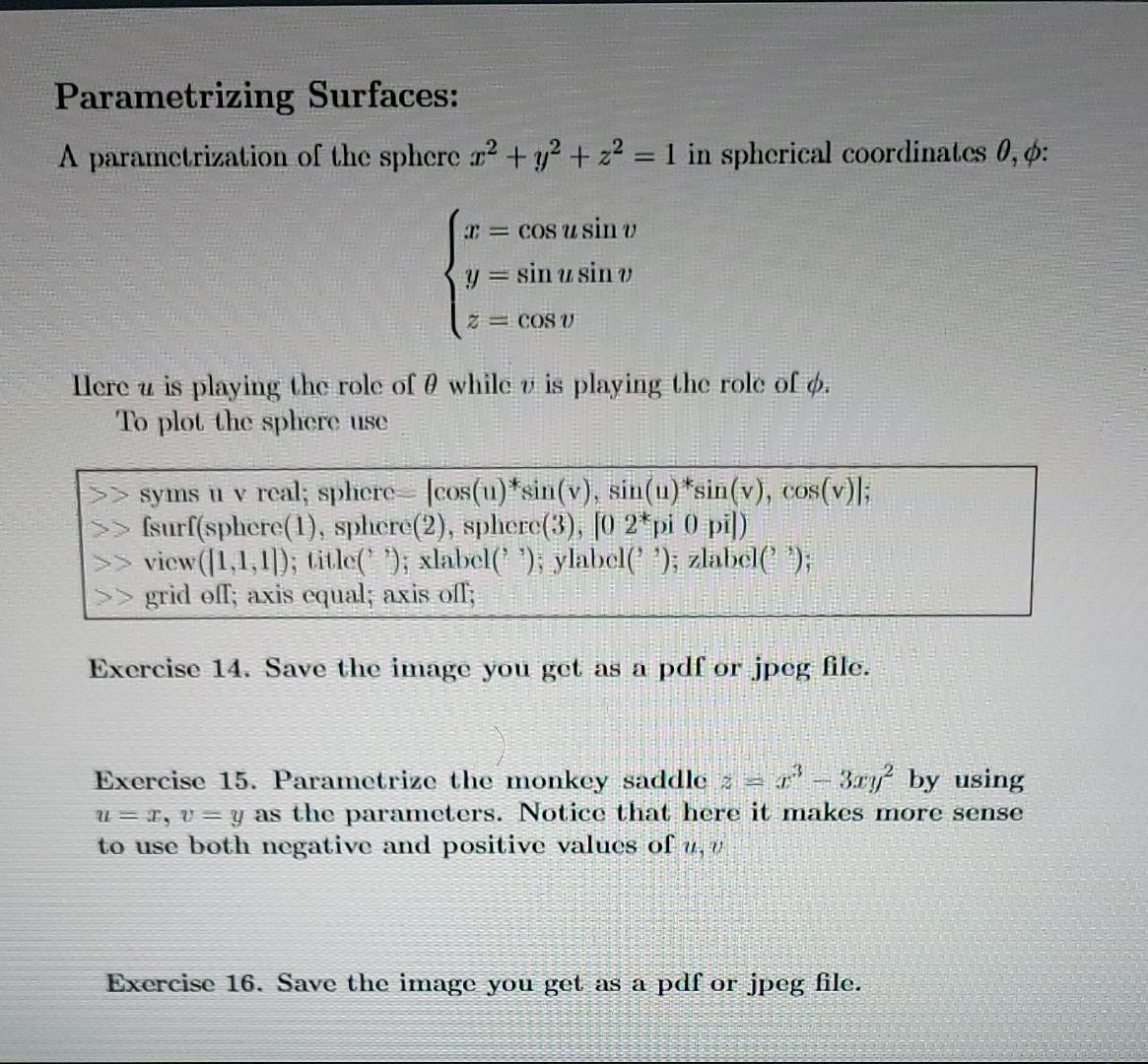 Solved Parametrizing Surfaces: A parametrization of the | Chegg.com