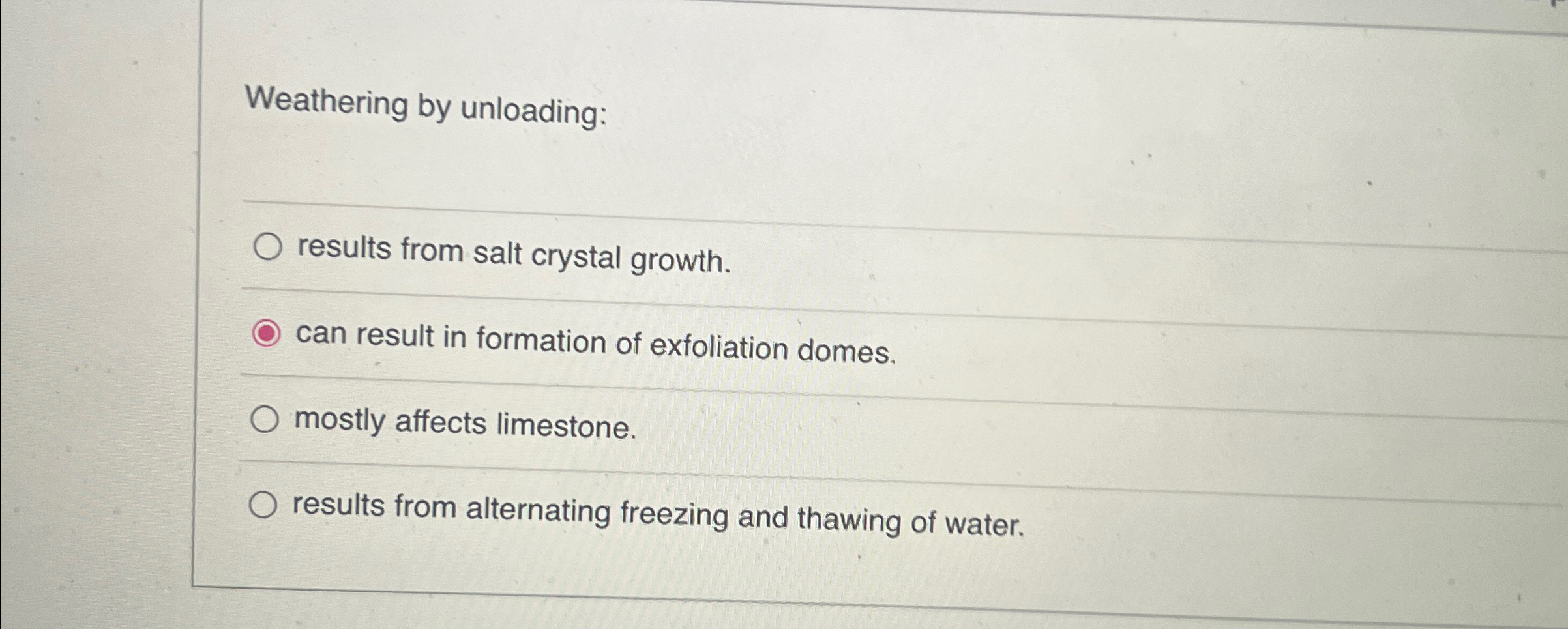 Solved Weathering by unloading:results from salt crystal | Chegg.com