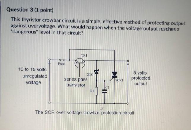 Solved Question 3 (1 point) This thyristor crowbar circuit | Chegg.com