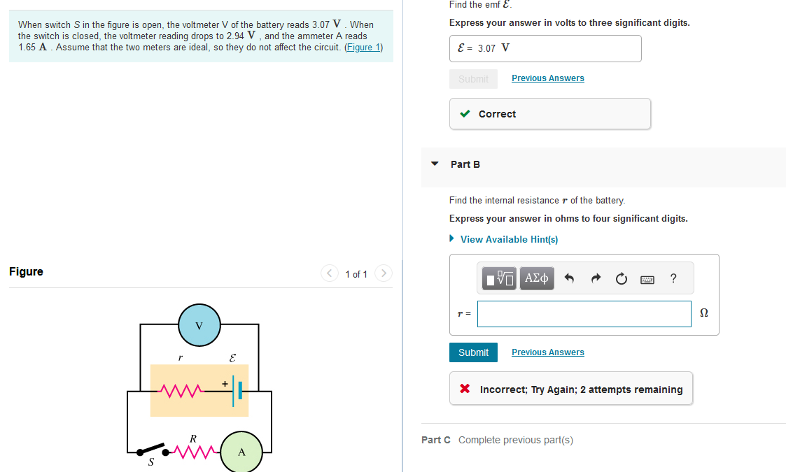 Solved When switch S ﻿in the figure is open, the voltmeter V | Chegg.com