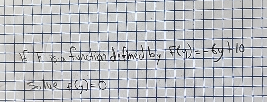 Solved If F ﻿is a function defined by F(y)=-6y+10 ﻿Solve | Chegg.com