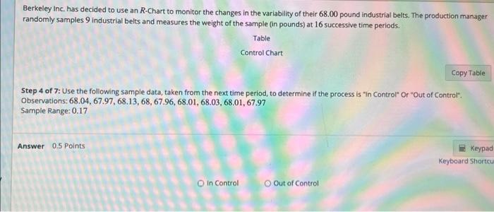 Solved Berkeley inc. has decided to use an R-Chart to | Chegg.com