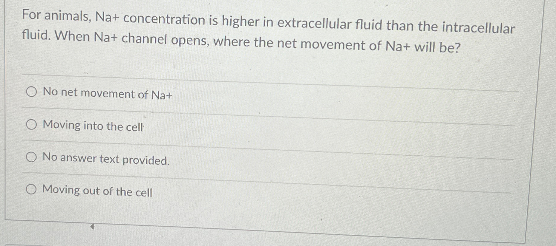 Solved For animals, Na+ ﻿concentration is higher in | Chegg.com