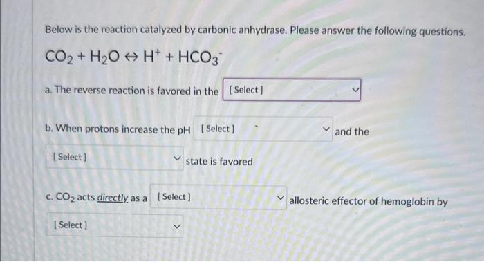 Solved Below is the reaction catalyzed by carbonic | Chegg.com
