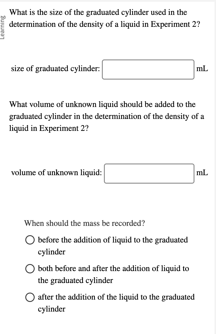 Solved What is the size of the graduated cylinder used in | Chegg.com