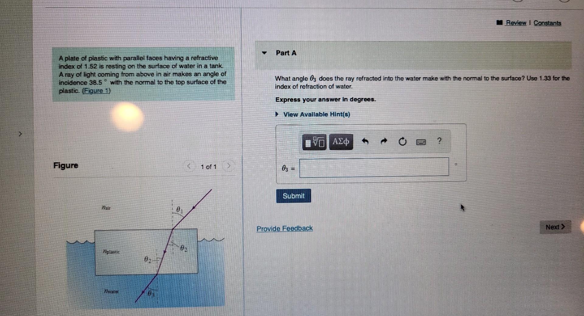 Solved A plate of plastic with parallel faces having a | Chegg.com