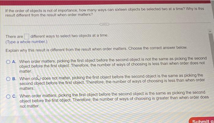 Solved If the order of objects is not of importance, how | Chegg.com