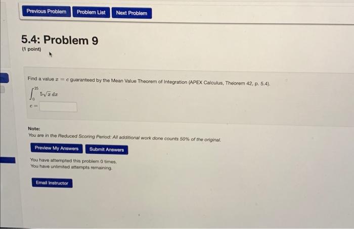 Solved Find a value x=c guaranteed by the Mean Value-Theorem | Chegg.com