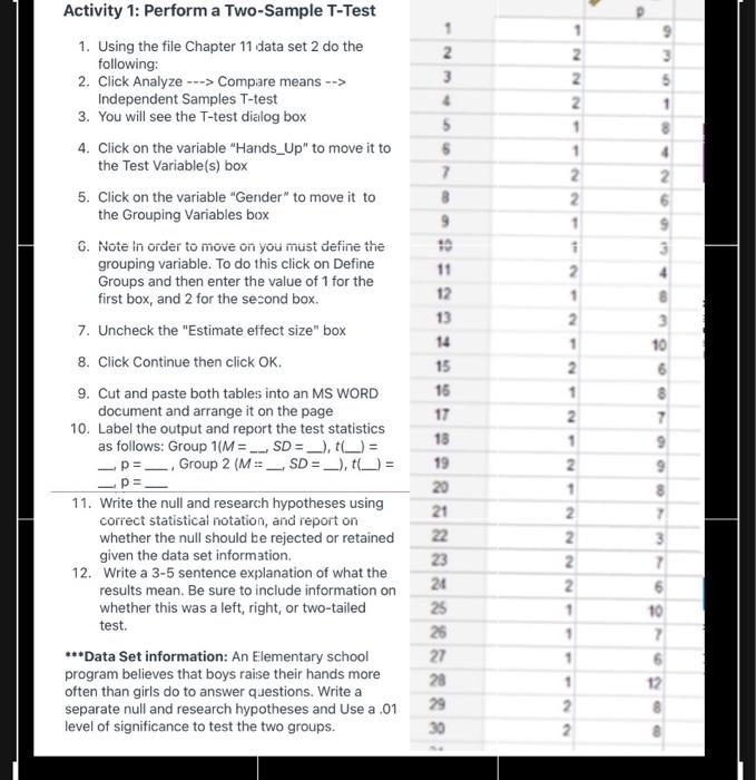 Solved 1 2 3 Activity 1: Perform a Two-Sample T-Test 1. | Chegg.com