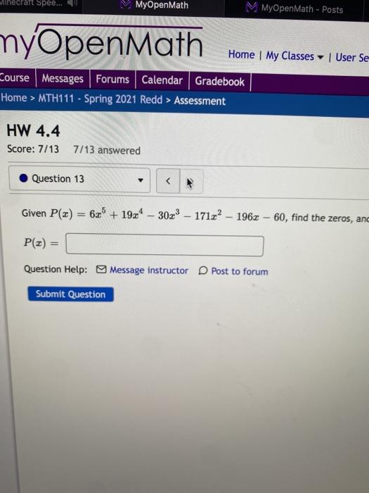 Solved inecraft Spee... MyOpenMath MyOpen Math - Posts | Chegg.com