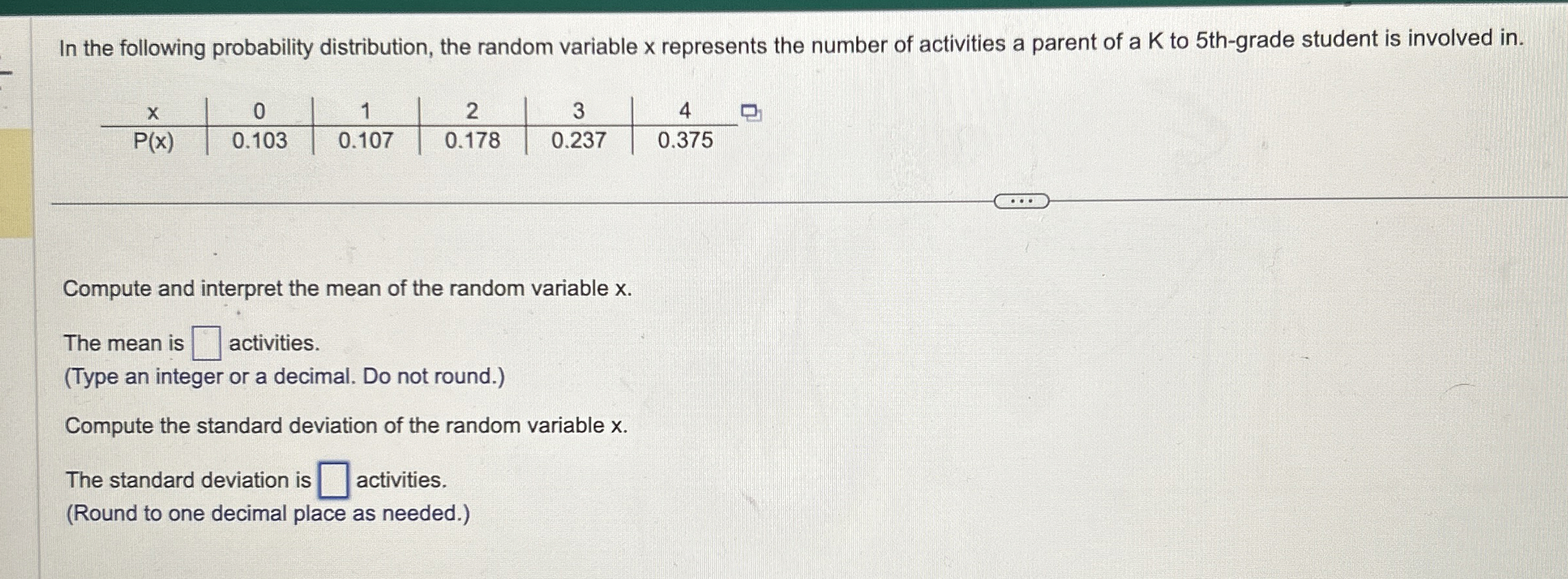 Solved In the following probability distribution, the random | Chegg.com