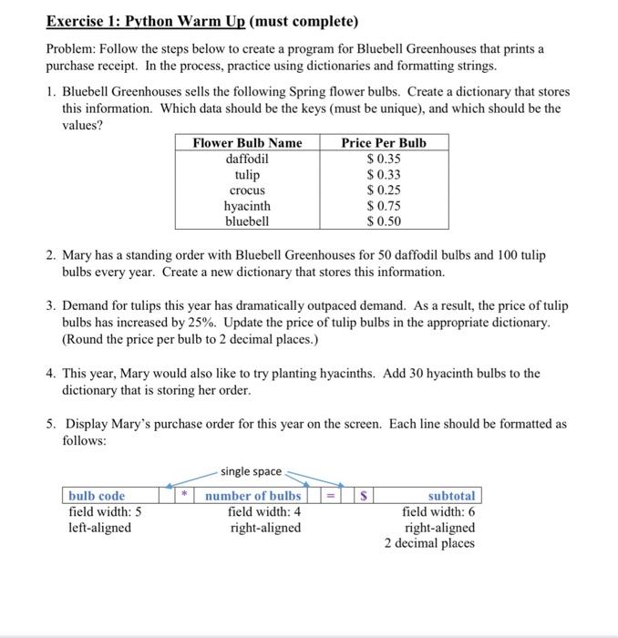 Solved Exercise 1: Python Warm Up (must complete) Problem: | Chegg.com