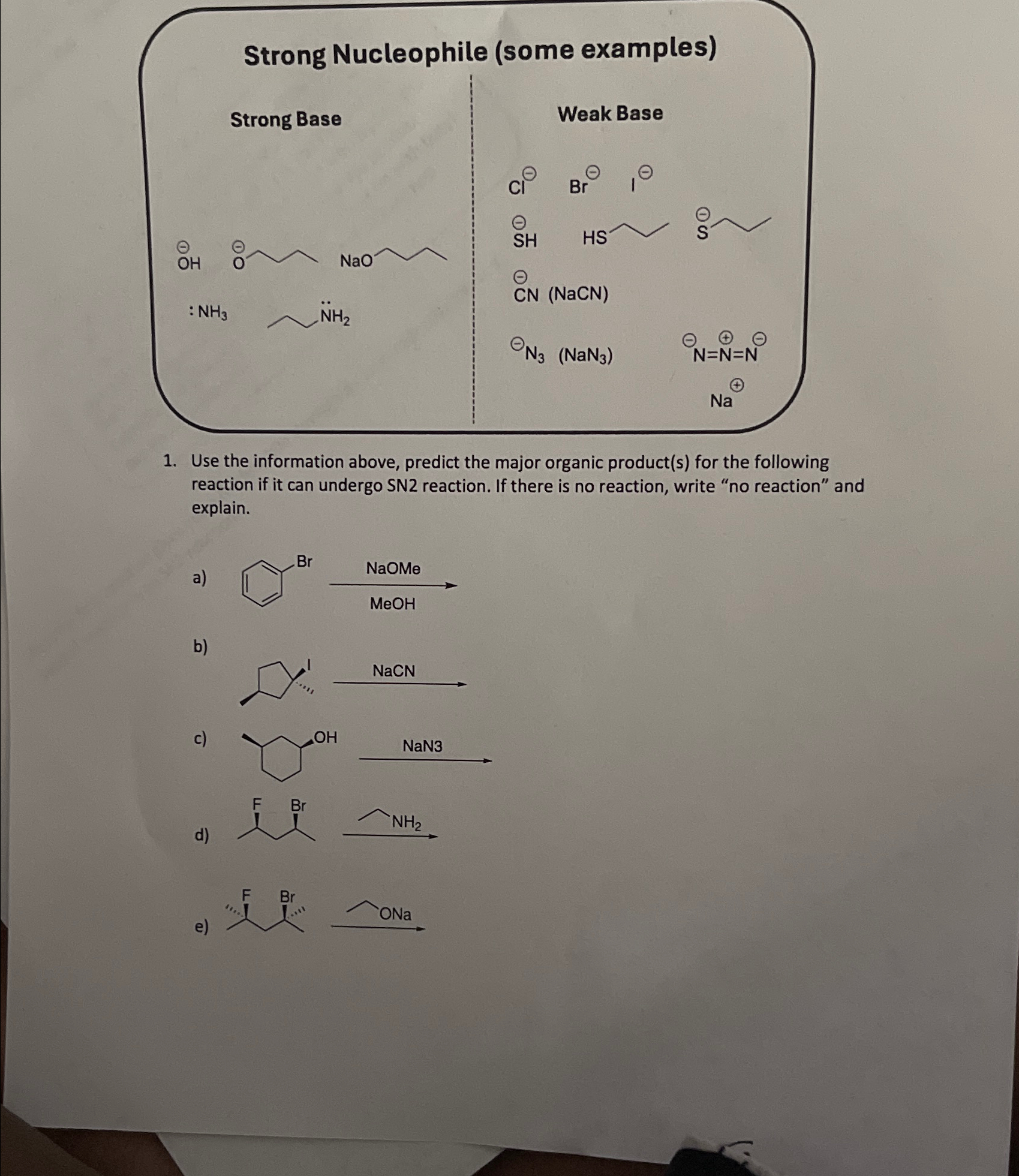 Solved Strong Nucleophile (some examples)Strong BaseWeak | Chegg.com