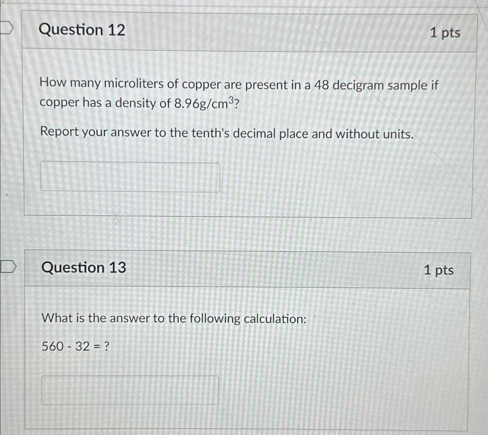 Solved Question 121 ﻿ptsHow many microliters of copper are | Chegg.com