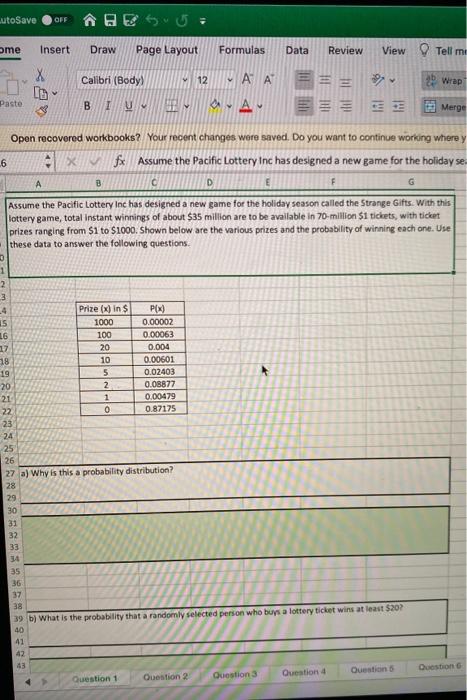 Solved AutoSave OFF ame Insert Draw Page Layout Formulas | Chegg.com
