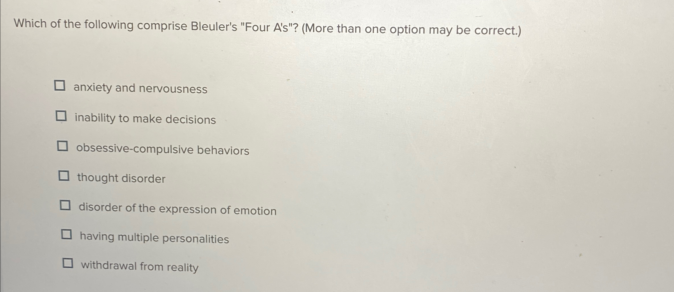 Solved Which of the following comprise Bleuler's "Four | Chegg.com