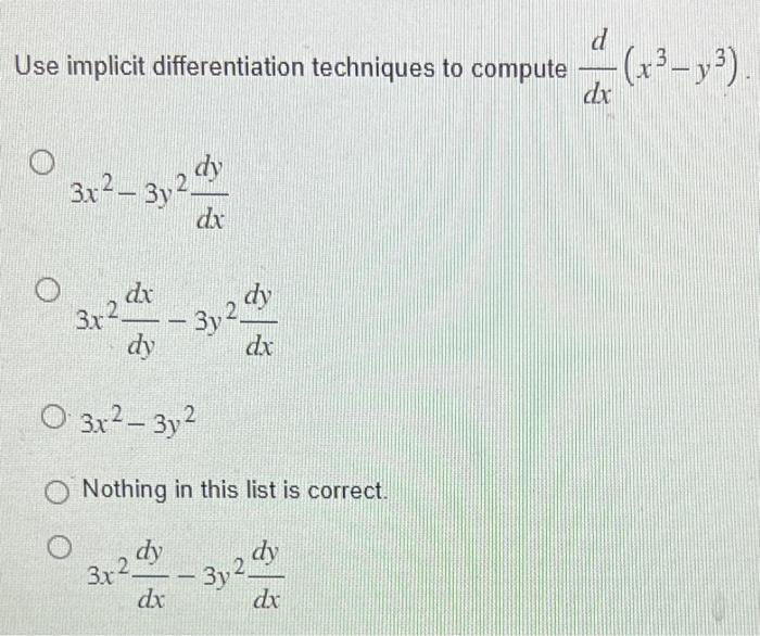 Solved Use implicit differentiation techniques to compute | Chegg.com