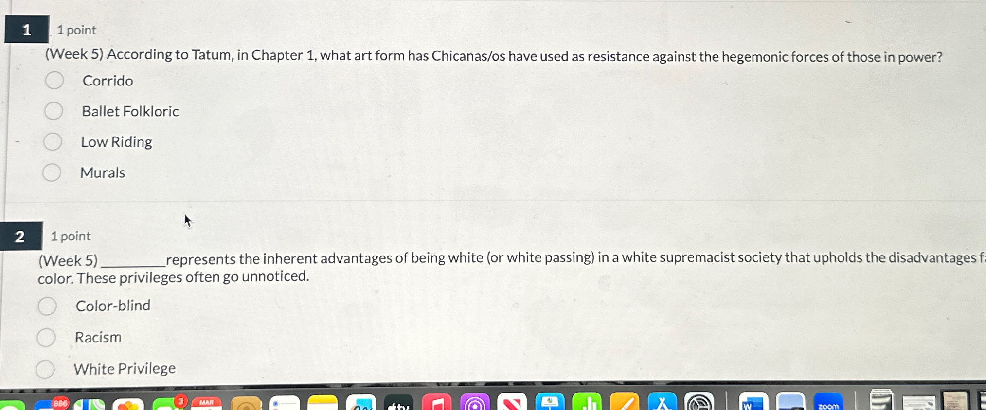 Solved 11 ﻿point(Week 5) ﻿According to Tatum, in Chapter 1, | Chegg.com