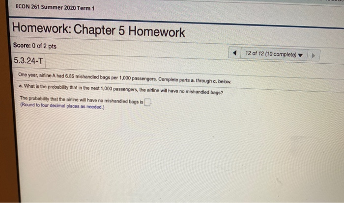 Solved ECON 261 Summer 2020 Term 1 Homework: Chapter 5 | Chegg.com