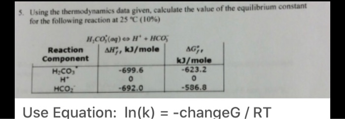Solved 5. Using the thermodynamics data given, calculate the | Chegg.com