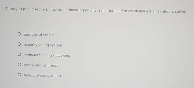 Solved Theory of public sector behavior emphasizing rational | Chegg.com