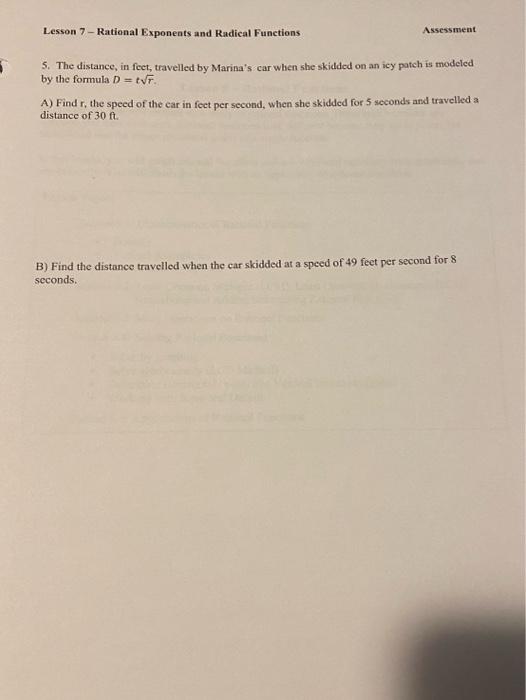 Assessment Lesson 7 - Rational Exponents and Radical | Chegg.com