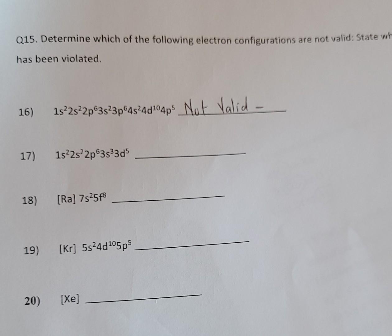 Solved Q15. Determine which of the following electron | Chegg.com