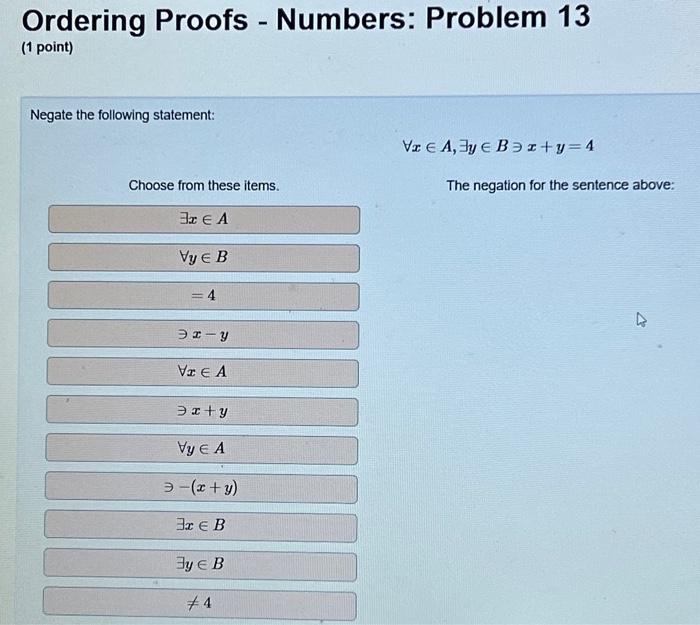 Solved Ordering Proofs - Numbers: Problem 13 (1 point) | Chegg.com