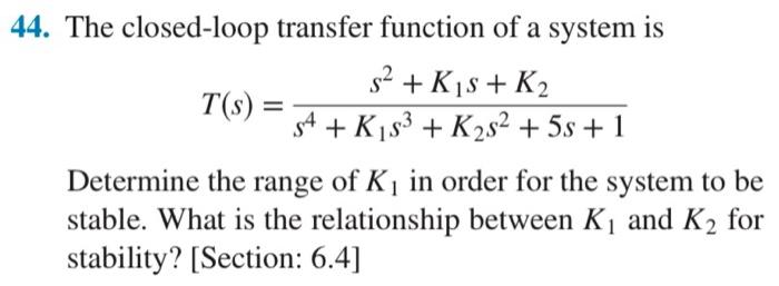 Solved 44. The closed-loop transfer function of a system is | Chegg.com