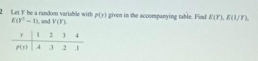 Solved Let Y be a random variable with p(y) given in the | Chegg.com
