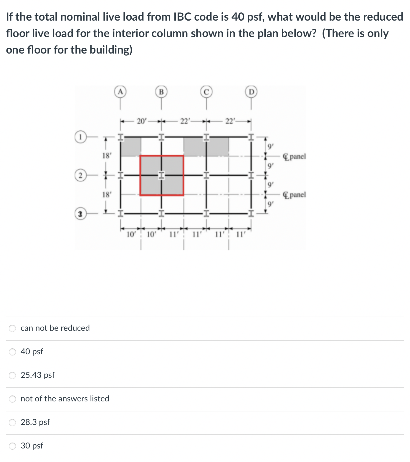 Solved If the total nominal live load from IBC code is 40 | Chegg.com