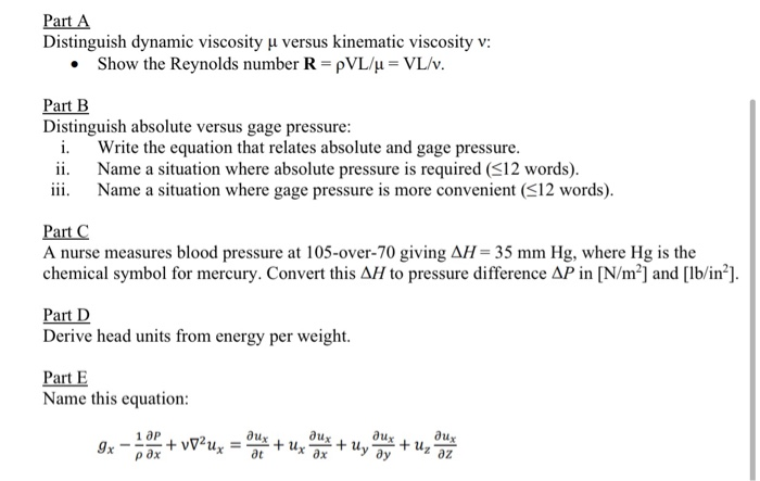 Solved Part A Distinguish dynamic viscosity u versus | Chegg.com