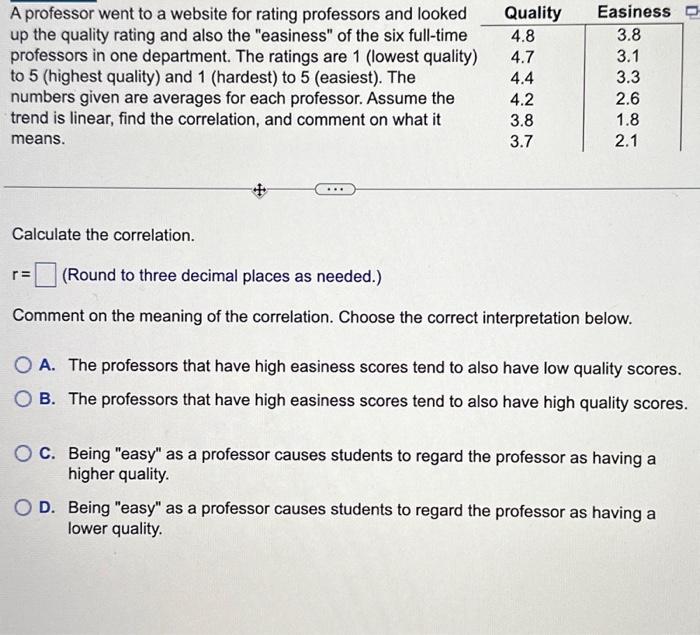 Solved A professor went to a website for rating professors | Chegg.com