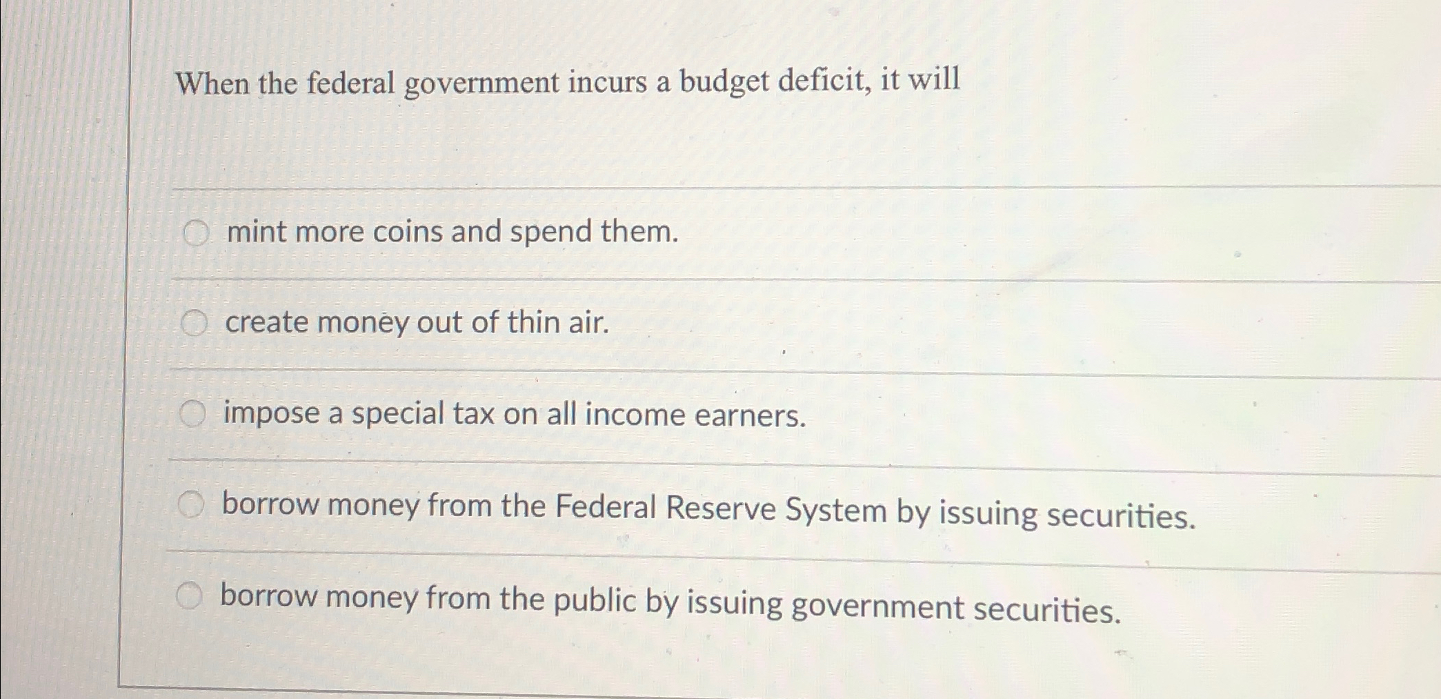 Solved When the federal government incurs a budget deficit, | Chegg.com