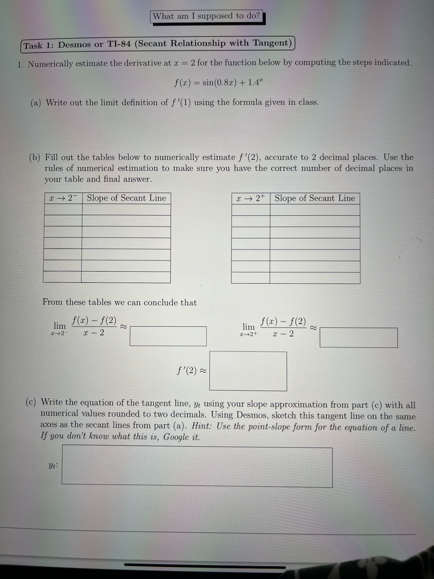 Solved Task 1: Desmos or TI-84 (Secant Relationship with | Chegg.com