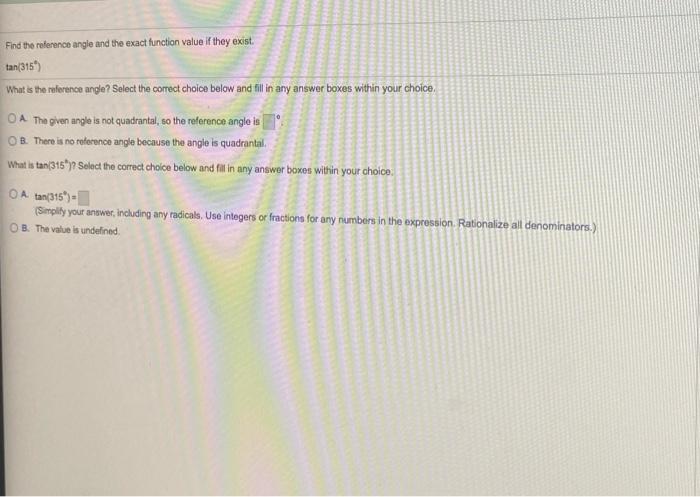 Solved Find the reference angle and the exact function value | Chegg.com