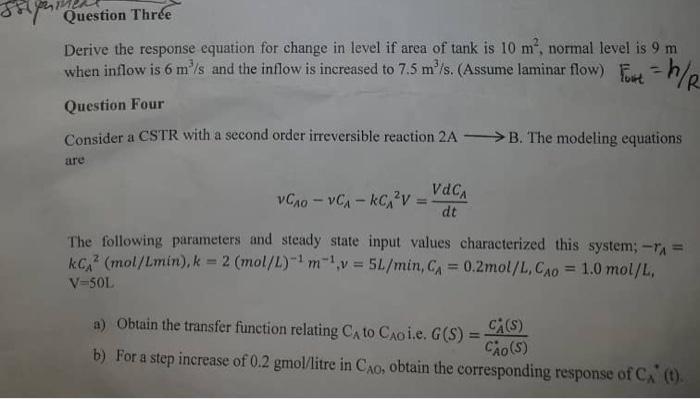 Solved Derive the response equation for change in level if | Chegg.com