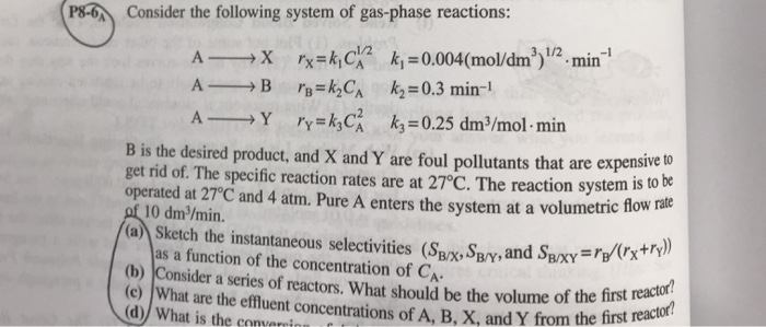 Solved (P8-6) Consider the following system of gas-phase | Chegg.com